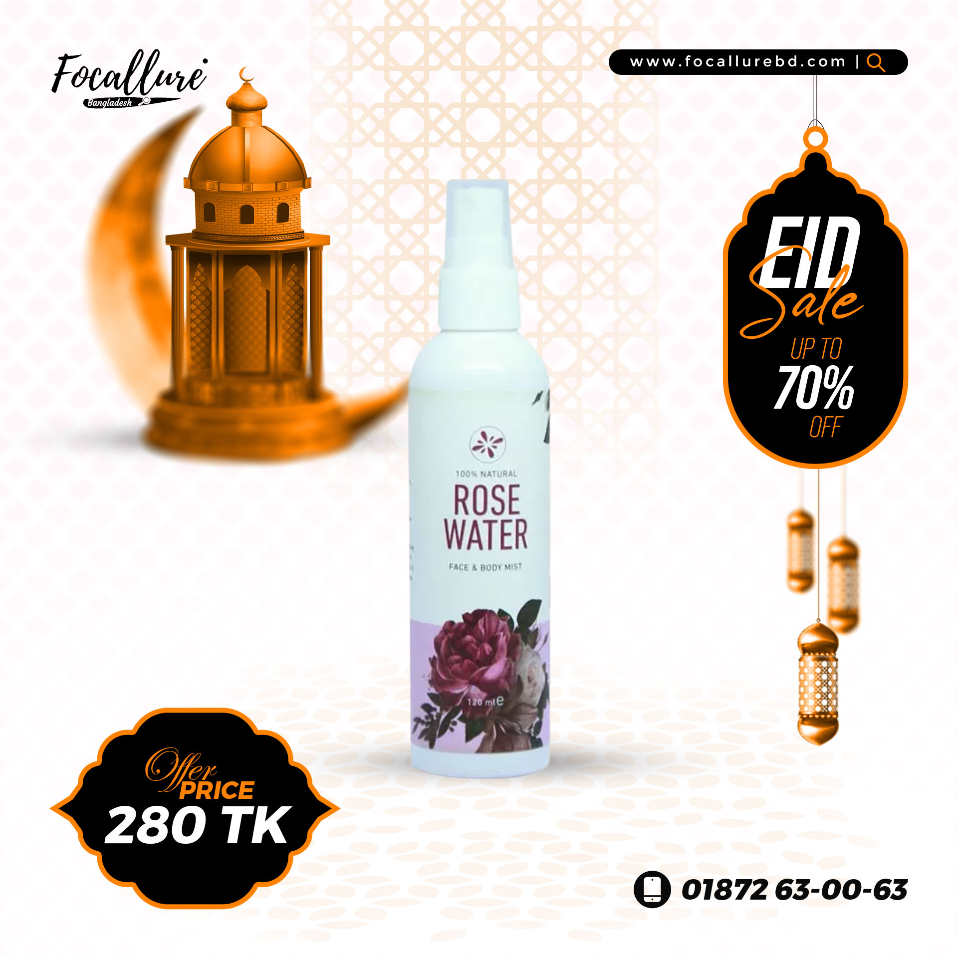 Skin Cafe 100% Natural Rose Water Face & Body Mist - 120ml - Focallure